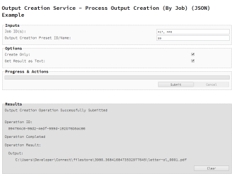 Running An Output Creation Operation By Job Using JSON