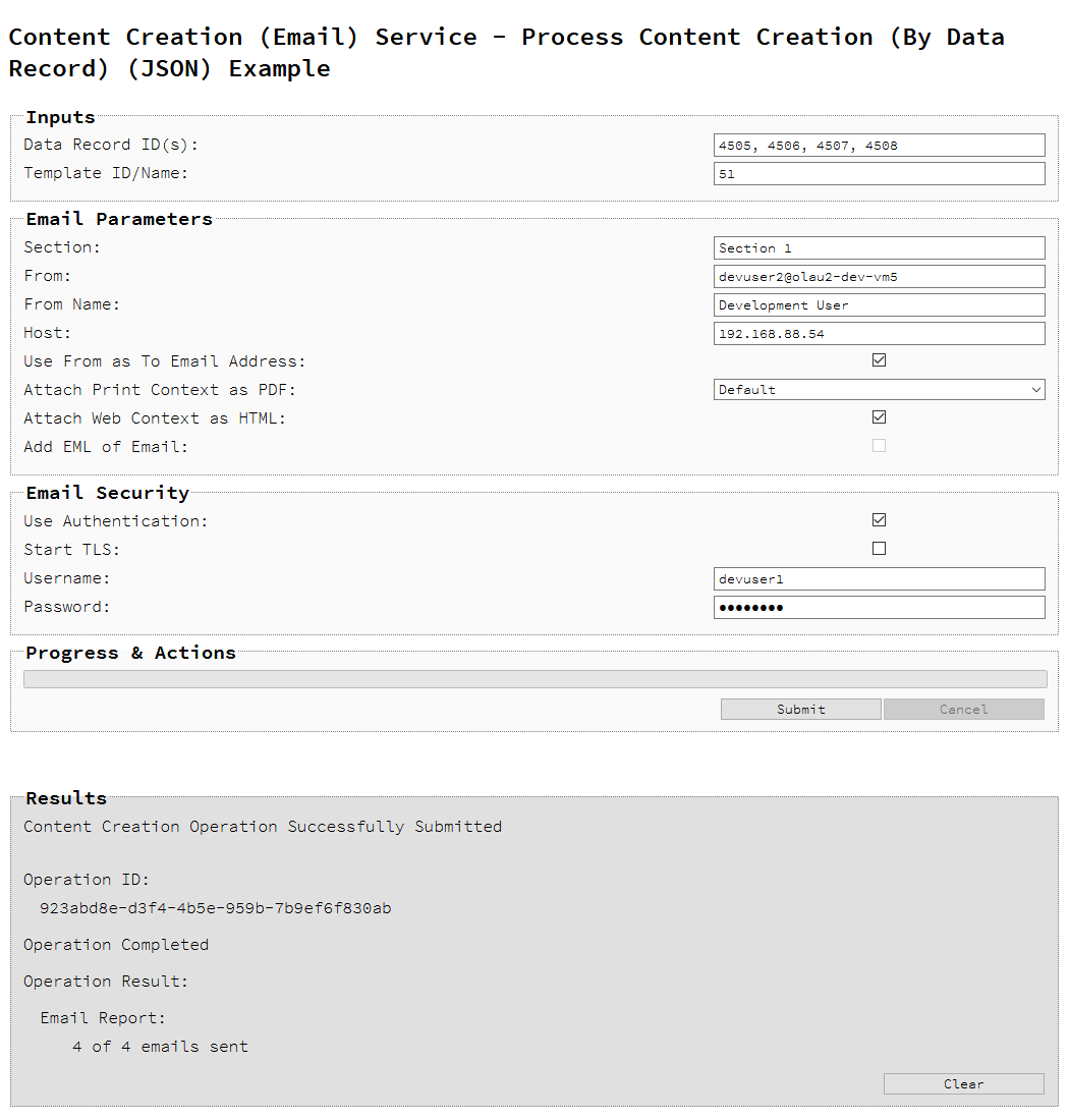 Running a Content Creation Operation for Email By Data Record (Using JSON)