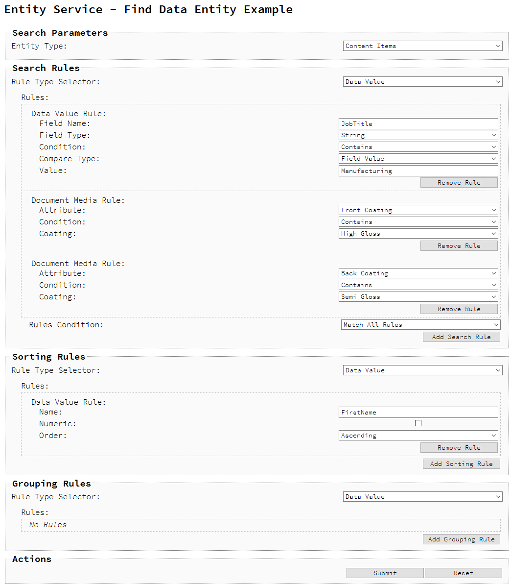 Finding Specific Data Entities in the Server