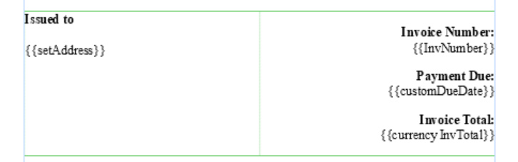 Adding variable personal data to an invoice template