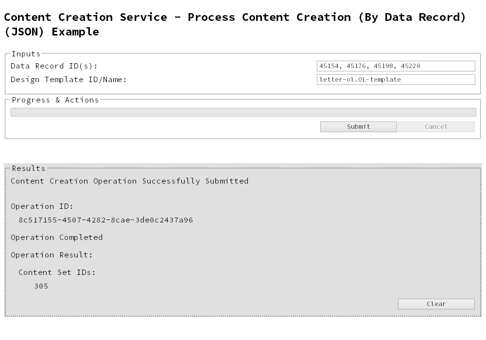 Running a Content Creation Operation for Print By Data Record (Using JSON)